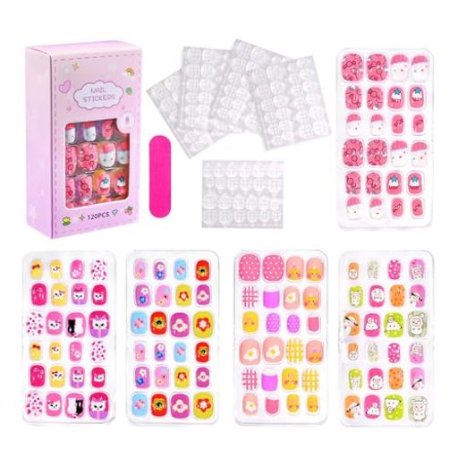 【お得なキッズネイルアートセット】5箱のフィンガーキッズネイルアートシールがセットになっており、1箱あたり24個のネイルアートを楽しめます、爪を研ぐための摩擦帯と4枚のお揃いのゼリーのりが付属しており、小さなお子様の毎日の使用と交換のニーズ...