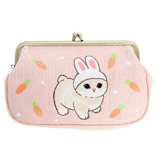 mofusandの縫製品シリーズ 【特長】大きく開くがま口で出し入れが便利で、畳刺繍ならではの立体感と温かみのある風合いが可愛い 【使い方】細々した持ち物を収納するのに便利 【材質】綿・鉄・PU