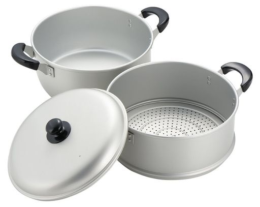 メーカー型番:H-2418 サイズ(約):幅410x奥行290x高さ310mm 本体重量(約):1.61kg 材質:本体・蓋・目皿/アルミニウム合金(アルマイト加工)、取っ手・蓋つまみ/フェノール樹脂(耐熱温度150度) 原産国:中国 底の...