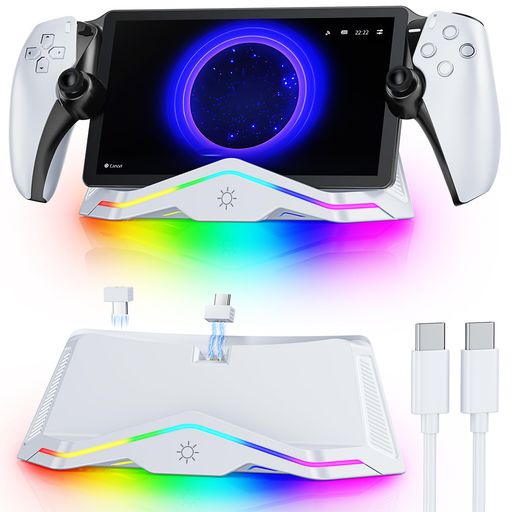 【PS Portal専用設計】PSポータルリモートプレーヤー専用充電スタンドです。※PS Portalのみと互換性があります、ほかのモデル対応できません。 【置くだけ充電、抜き差しゼロ】付属の磁気USB-CアダプターをPS Portalに一...