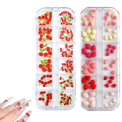 【パッケージ内容】ネイルアートアクセサリー2箱、ストロベリーネイルアートピース*1箱、チェリーネイルジェム*1箱。ネイルアートのあらゆるニーズを満たすのに十分な量です。 【素材】ミニストロベリーネイルアートピースは高品質の樹脂製で、丈夫で耐...