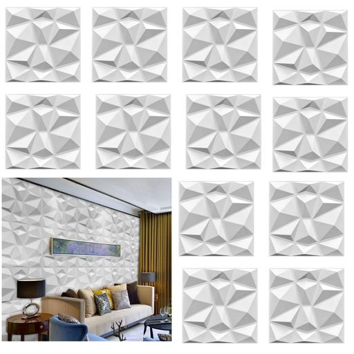 【お洒落な3D立体パネル】立体的なデザインが目を引くウォールパネルです。設置は貼るだけ簡単DIYオシャレな空間を演出します。お部屋のアクセントに◎12枚セット。ホワイトとブラックの選べる2カラー。 【貼り付け・お手入れ簡単】耐久性のある軽量...