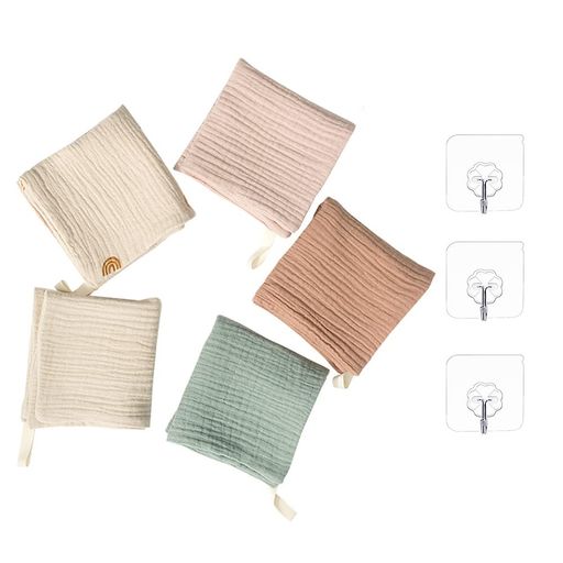 【セット内容】:5セット。サイズ:23x23cm。無料の3つの透明なフック。 【4層ガーゼハンカチ】:天然綿100%のガーゼハンカチは安全な天然素材コットンのガーゼでできているので、肌触りがやさしくて、赤ちゃんのお肌を守ります。蛍光剤がなく...