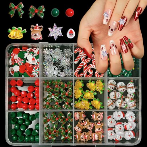 【クリスマスの雰囲気】クリスマスツリー、雪だるま、サンタクロース、トナカイ、ベル、松葉杖、リボン、雪の結晶など、クリスマスの定番アイテムを豊富に取り揃えたチャームで、クリスマス気分を盛り上げるマニキュアを簡単に演出できます。普段使いのマニキ...