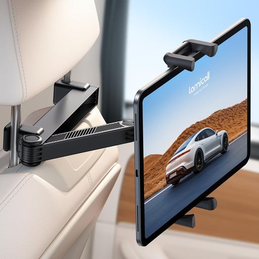 【二軸伸縮&amp;金属製アーム】Lamicall新型ヘッドレストタブレットホルダーは弊社の旧版のに基づいてアップグレードしてより固くなり、重さに耐えられます。プラスチック製ホルダーと異なり、外観的でも耐久性でもより抜群なアルミニウム製のア...