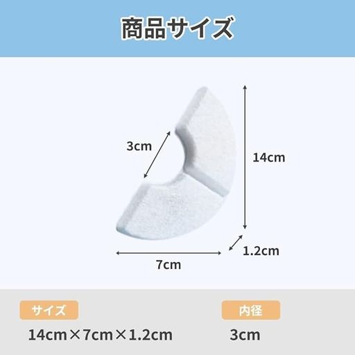 軟水化、除臭 サイズ本体:7cmx14cmx1.2cm。 フィルター(個包装) 内容量:12個 【洗浄方法】 フィルターのお手入れの際には、洗剤を使用しないで、水で表面の汚れを洗い流してください。或いは水道水を溜めた容器にフィルターを沈め、...