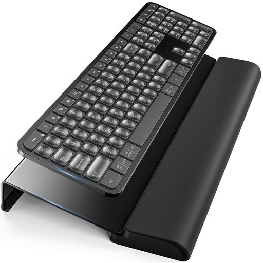 ⌨【3段階高さ調整・快適な作業環境】:人間工学に基づいたデザインで、キーボードの位置や角度を自分に合った角度・高さに調整でき、タイピングがしやすくなります。それに、セット内のリストレストを使用すると、腕と肩に疲労を軽減でき、デスク周りをすっ...
