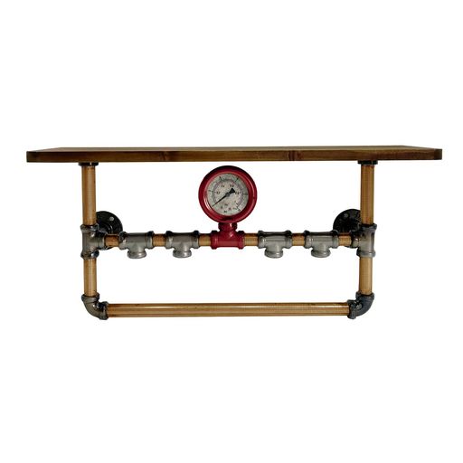 スチームパンクなデザインの壁掛けラック W55xD14.5xH26.5cm