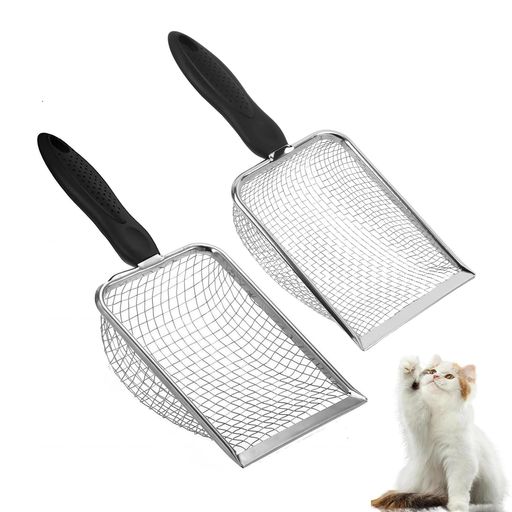 猫砂のお手入れ 【2種類のメッシュ仕様】2種類のメッシュサイズを含む猫砂スコップ、3.8 mmと5.0 mm。猫の糞を効率よく処理できる、理想の猫用トイレ用品です。 【上質な材質】この猫用スコップ良質なステンレス材質で作られており、曲げたり...