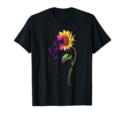 認知症啓発Tシャツ、ひまわりのリボン、リボン 認知症啓発、認知症啓発戦士、サバイバー 誕生日、感謝祭、クリスマス、新年に認知症の意識と闘う家族、親戚、友人への愛を応援するためにこのシャツを着用してください。