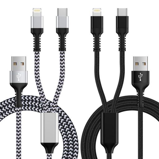 🔋【2in1充電ケーブル・1本2役】この2in1充電ケーブルはiPhone充電ケーブル、Type-C充電ケーブルが一つになった超便利な一本二役のケーブルで、iPhone用+Android用、市場にあるほとんどのiOSとAnd...
