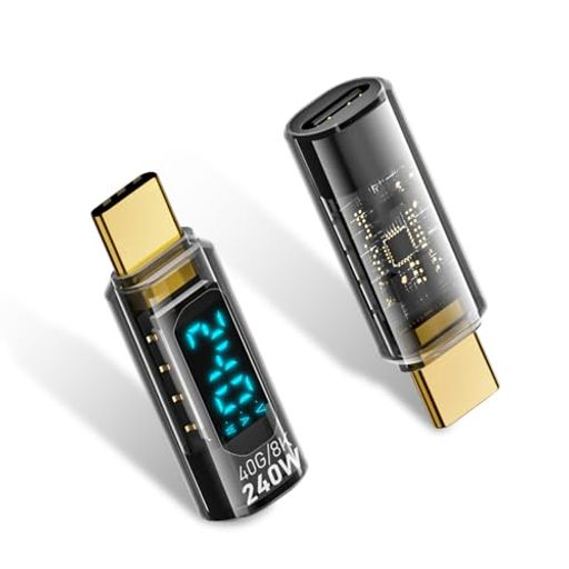 データ転送 高出力充電: このUSB Type-c 延長アダプタは最大240Wの高速充電をサポートし、デバイスのニーズに応じて電力出力パラメーターを自動的に調整します。LEDインジケーターが接続状態を一目で確認できます。 高速データとビデオ...
