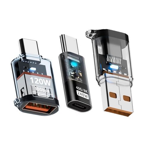 1)パッケージには3つのアダプタが含まれています:1Type-Cオス-Type-Aメス10Gbps120W、2Type-Aオス-Type-Cメス10Gbps120W、3Type-Cオス-Type-Cメス40Gbps240W。 2)データ転送...