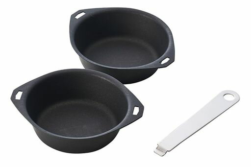 サイズ(約):115x95x30mm 本体重量(約):250g 素材・材質:本体/鉄(底の厚さ1.2mm)、表面加工/ふっ素樹脂塗膜加工、ハンドル/ステンレス 生産国:日本 対応熱源:オーブントースター、魚焼きグリル
