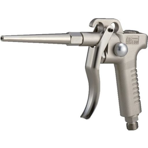 エア取付口:G1/4 ノズル口径(mm):3 ノズル取付口:G1/8 全長(mm):185 最高使用圧力:1MPa 引金落下防止ピン付 エアー流量調節内蔵型 アルミダイカスト、真鍮