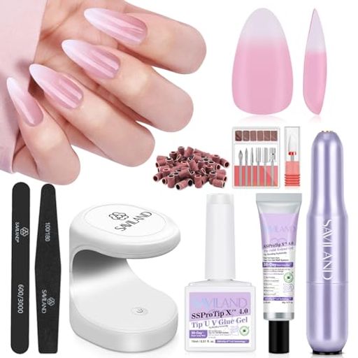 💖【超長持ちフレンチ チップ プレスオン ネイル セット】究極のマニキュア ソリューションです。このオールインワン セットには、ピンク ホワイト オンブル ミディアム アーモンド SSProTip X プレスオン ネイル 2...