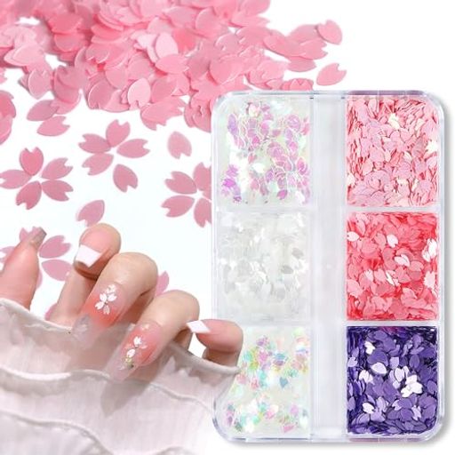 【【パッケージ】 桜の花びらネイルアートデコレーション6色入り。 様々なネイルデコレーションが簡単に作れます。 【ネイルパーツ】桜の花びらのおしゃれなホログラム。 パープル、ピンク、ホワイト、オーロラ、透明の6色展開。 デコラティブなネイル...