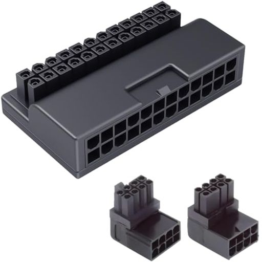 ATX 24ピン アダプター:デスクトップ コンピューター用の ATX 24ピン オス - メス マザーボード電源 90 度直角 PSU アダプター。 互換性: 標準 24 ピン コネクタ、24 ピン電源ポートを備えたマザーボードと完全に互...