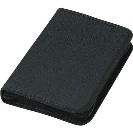 色:ブラック幅(mm):285(開帳時) 奥行(mm):45高さ(mm):195 20mm幅のゴムバンド5本付き。クリアファイル名刺・カード用切り込み入り。