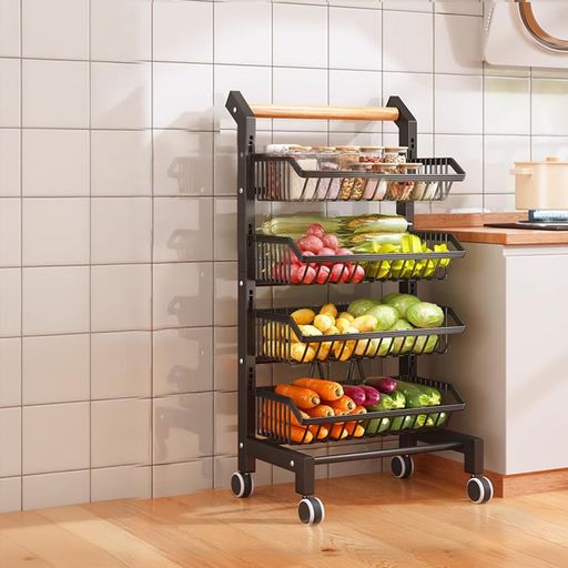 【仕様】3段のサイズ:幅42cmx奥行32cmx高69cm;4段のサイズ:幅42cmx奥行32cmx高90cm;5段のサイズ:幅42cmx奥行32cmx高105cm。バスケットは横幅約40cmx奥行き約29cmx高さ約10cm;重量:約6k...