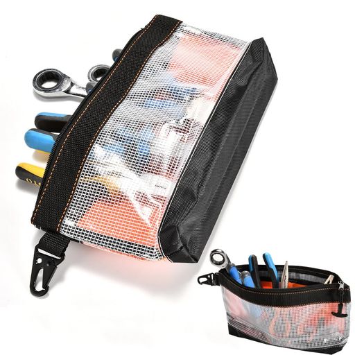 【サイズ】30x16x6cm。 【高品質素材】透明なPVC素材とポリエステル製で、静電気を防ぎ、防水機能も兼ね備えています。 【持ち運び便利】コンパクトで軽量な設計でありながら、3つの仕切り付きで大型工具から小物まで効果的に収納できます。腰...