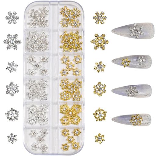 【製品仕様】パッケージ内容:6種類のデザイン、カラー:ゴールド+シルバー、収納ボックス付き。 【高品質素材】このネイルパーツは高品質な合金素材で作られており、頑丈で耐久性に優れ、表面は光沢があり色褪せしにくいです。 【キラキラ輝く雪の結晶】...