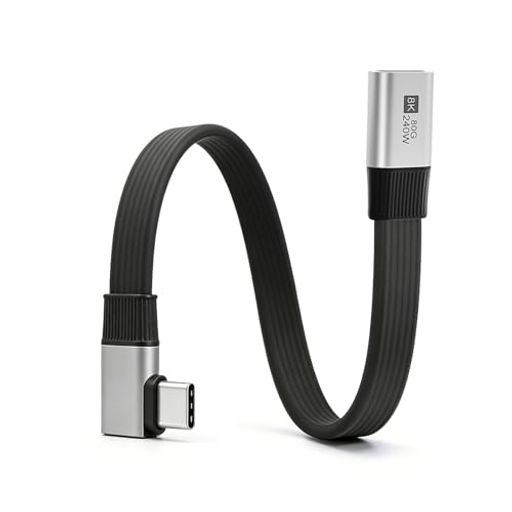 【L字型 USB-C 延長充電ケーブル短い】L字型コネクタによりケーブルをデバイスに密着させることができ、フラットで柔軟なケーブルはデスクの隙間にもスムーズに通り抜けます。金属製外装は放熱性に優れ、大容量ファイルの長時間転送でも安定したパフ...
