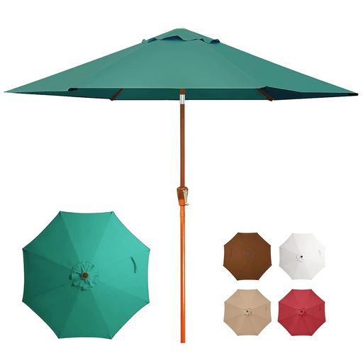 太陽 【木目調デザイン】このガーデンパラソルは木目調の粉体塗装が施された鉄製の支柱を採用しており、自然な木の質感と現代的な素材が完璧に融合しています。見た目が優雅で美しく、温かみのある自然な雰囲気を提供し、アウトドアスペースに自然な魅力を加...