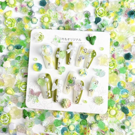 約100PCSデコパーツ、様々な形状とデザイン、リボン、パール、花、熊、ハート、兎、蝶など。 樹脂製のパーツ、立体的で存在感抜群です。大きめのパーツなので、一粒だけでネイルをよりエレガントで可愛く飾ります。 種類が豊富、自宅でのDIYネイル...