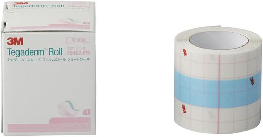 不織布を採用した汎用医療用テープ サイズ5cmx5m パッケージ重量:0.07kg 素材:フィルム:ポリウレタン、粘着剤:アクリル系ポリマー 色:透明