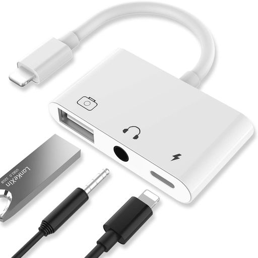 i-Phone USB カメラ アダプター lightn-ing 3in1 OTG対応 i-Phone USBハブ 3.5mm イヤホンジャック キーボード接続可 アプリ不要 デジカメの写真/ビデオ Phone/i-Pad 転送 カメラアダ...