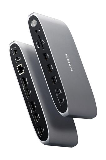 MacBookで最大4画面(パソコン本体画面含む)での映像出力が可能。HDMI(R)ポートx3、DisplayPortポートx2から最大3ポートを自由に組み合わせて接続でき、パソコンの内蔵ディスプレイと合わせて4画面でそれぞれ異なるコンテン...