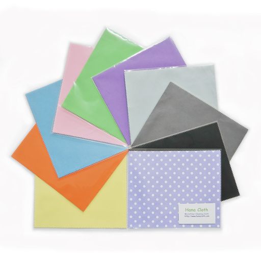 マイクロファイバークロス(ポリエステル70%、ナイロン30%) ニット素材(15cmx18cm) 10枚セット(1枚ずつビニール個別包装) クロスカラー:10種類(ランダム発送) HanaCloth(韓国製)/用途:メガネ、カメラ、携帯画面...