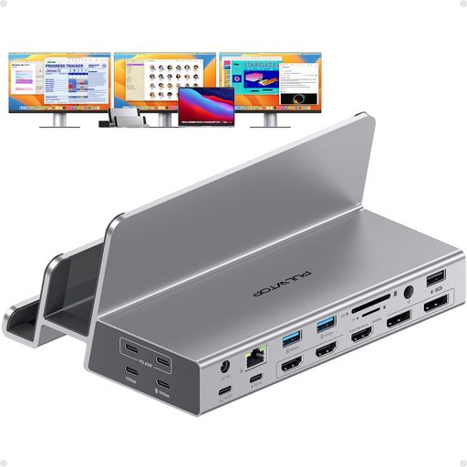19ポートのノートパソコンドッキングステーションでセットアップを充実-USBCトリプルモニタードッキングステーションには、HDMI3つとDisplayPort2つ、USB-C10Gbpsデータのみ、USB-C10Gbps(7.5W)、USB...