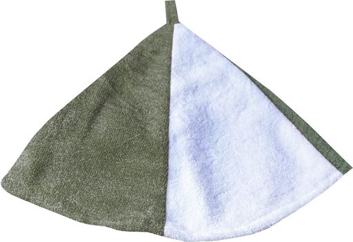 サイズ(約):広げた時の幅/38cm、頂点から下までの長さ25cm、紐の長さ/5cm 本体重量(約):49g 素材・材質:綿70%、ポリエステル30% 生産国:日本 特徴:瞬間吸水、すぐに乾く、丸洗いOK、コンパクト