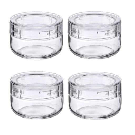 材質:本体/ソーダーライムガラスフタ/トライタン(飽和ポリエステル)パッキン/エラストマー(熱可塑性エラストマー) 原産国:日本 本体サイズ:胴径8.4x高さ6.1cm 容量:170ml 内容:4個セット