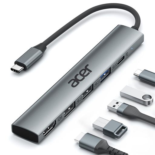 【5-in-1 多機能 USB C ハブ】Acer 5-in-1 USB Cアダプターは、4K@30Hz HDMIポート、100W PD充電ポート、USB 3.0ポート、USB 2.0ポート2つを搭載し、接続性を高めます。自宅、オフィス、外...