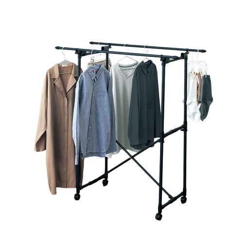全体耐荷重(約):10kg、製品重量(約):2.89kg カラー:マットブラック 最大外寸(約):幅109x奥行54x高さ123cm 折りたたみサイズ(約):幅47x奥行9x高さ124cm 本体:スチールパイプ粉体塗装、樹脂部品:ポリプロピ...
