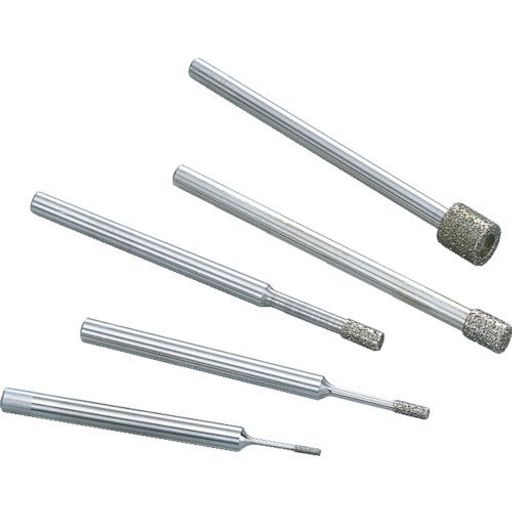 最高使用回転数(rpm):80000 粒度(#):230 砥粒:CBN 刃径x刃長x全長x軸径(mm):0.8x3x40x3 軸材質:高硬度ステンレス
