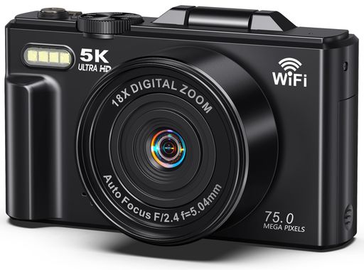 【鮮明で詳細な7500万画素&amp;5Kデジタルカメラ】このデジタルカメラは高画質CMOSセンサーを搭載しており、6400万画素の写真と5K解像度のビデオを撮影できます。 【3.0インチ大画面&amp;180°回転スクリーン&amp;セル...