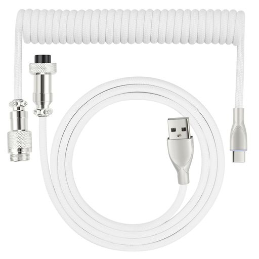 プレミアムデザイン:高品質のコイル状USB Type-Cケーブル。耐久性のある白い編組ナイロンスリーブとアルミニウム合金コネクタで耐久性を強化。 コイル状デザイン:柔軟で格納可能なUSBキーボードコイルケーブルは、伸ばしていないときはコンパ...
