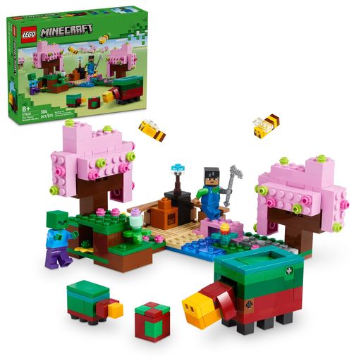 LEGOマインクラフトガーデン–マインクラフトのプレイヤーを桜の庭で楽しみましょう。8歳以上の男の子と女の子向けの実践的なおもちゃで、マインクラフトのモブフィギュアがレゴセットに初めて登場します。 桜のバイオームおもちゃ–SunnyMine...