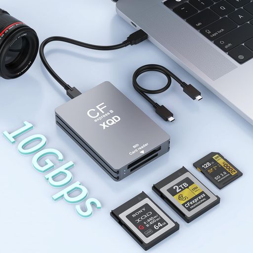 【5-in-1 CFexpress Type B/SD/XQDカードリーダー】このType-B多機能カードリーダーは、CFexpress(Type-B)およびXQDカードに対応したシングルスロット1基と、SD 3.0カード用SDスロット1基...