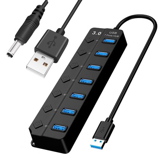 【USB-7ポート】直ちにパソコンまたはノートパソコン上の1つのUSBポートを7つに拡張し、キーボード、マウス、プリンタ、フラッシュドライブ、その他の周辺機器など多くの機器に適用する。(DC 3.5*1.35丸穴データケーブル+USB-7イ...