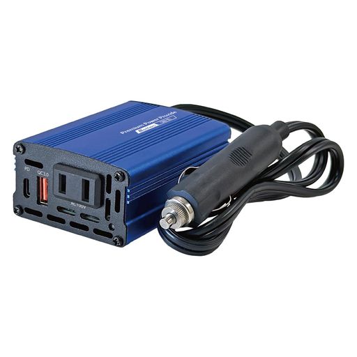 車内で家電が使える!PD30W対応ポート搭載! 材質:アルミ+ABS 本体サイズ(WxDxH):100x64x38mm 単品重量:260g