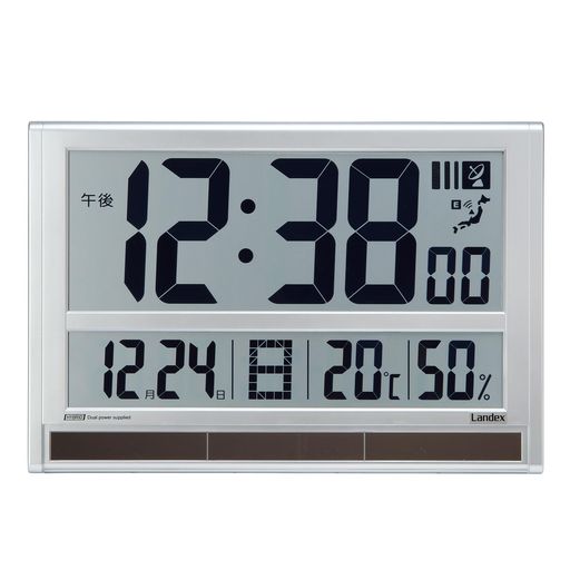 サイズ:(約)高さ27.7x幅40.4x奥行き2.3cm 本体重量:(約)1200g 表示を消して省エネモード 機能:電波、ハイブリットソーラー、温室度計、カレンダー、置き掛け兼用、エコモード(暗くなると無表示、節電モード)