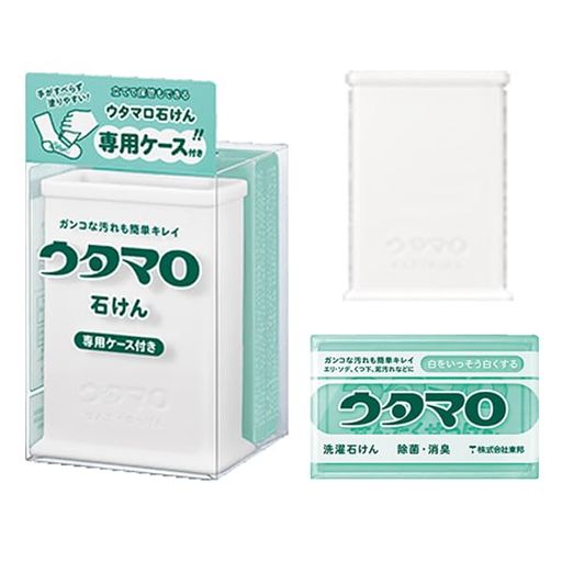 洗濯 頑固な汚れに 素材:[ケース]シリコーンゴム [石けん]純せっけん分(約98%、脂肪酸ナトリウム)、蛍光増白剤 本体サイズ(約):[ケース]幅68x奥39x高92mm [石けん]幅96x奥28x高59mm、パッケージサイズ(約):幅6...
