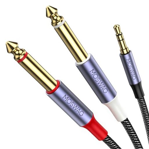 【3.5mmto6.35mmプロオ変換オーディオケーブル】3.5mmオスto6.35mmx2オスの変換オーディオケーブル。3.5mm出力端子を搭載したノートPCやパソコンと、AVアンプ、アンプ、ミキサー、Hi-Fiオーディオシステム、ホーム...