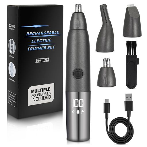 鼻、耳、ひげ 【多機能トリマーセット】:当社のプロ仕様のコードレス3イン1トリマーで、鼻、眉毛、ひげ、耳、顔から不要な髪を取り除きます。男性用のマンスケーパーです(鼻トリマー/耳毛トリマー/眉毛トリマーとして使用できます)。ワンボタン操作と...