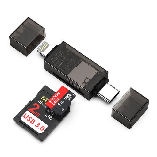 【2in1SDカードリーダー・type-c+lightning】このマルチSDカードリーダーは正規認証アップグレートされたチップ搭載し、LightningコネクタとUSB-Cコネクタを組み合わせており、さまざまなタイプのデバイスと互換性があ...